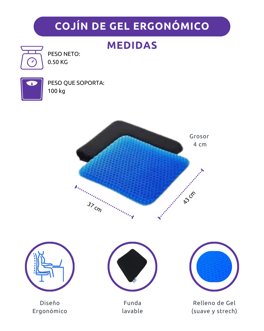 Cojín de Gel Ergonómico con Funda – Abuelo Cómodo